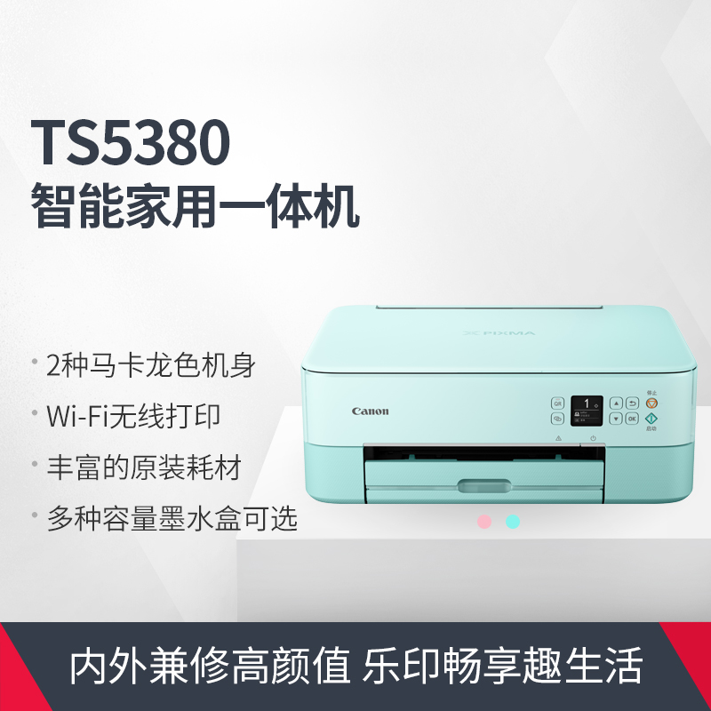 佳能（Canon）智能家用一体机 腾彩PIXMA TS5380粉绿 - 打印机及一体机 - 佳能官方线上商城