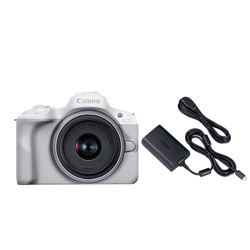 官方翻新品-EOS R50白色套机 RF-S18-45mm F4.5-6.3 IS STM+USB交流适配器 PD-E1 - 官方认证翻新品 - 佳能官方线上商城